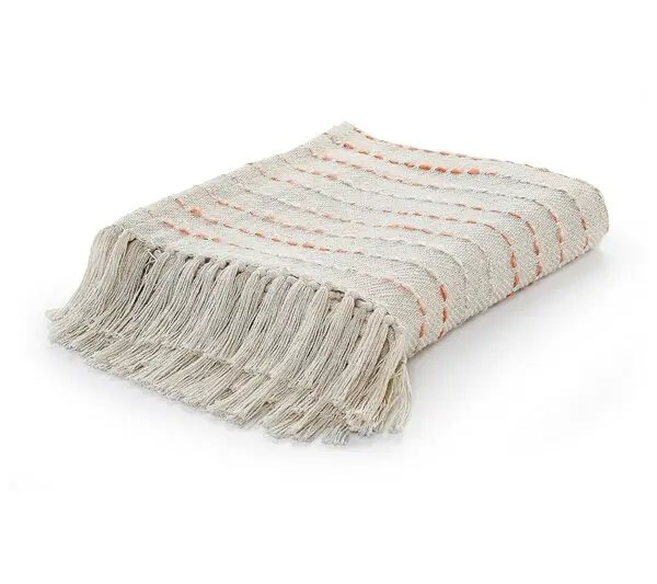 OX BAY TRADING CO. Ox Bay Striped Woven Cotton Blend Throw Blanket - One-color