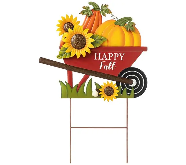 GLITZHOME 30'h Fall Metal Wheelbarrow Pumpkin Y Ard Stake - One-color
