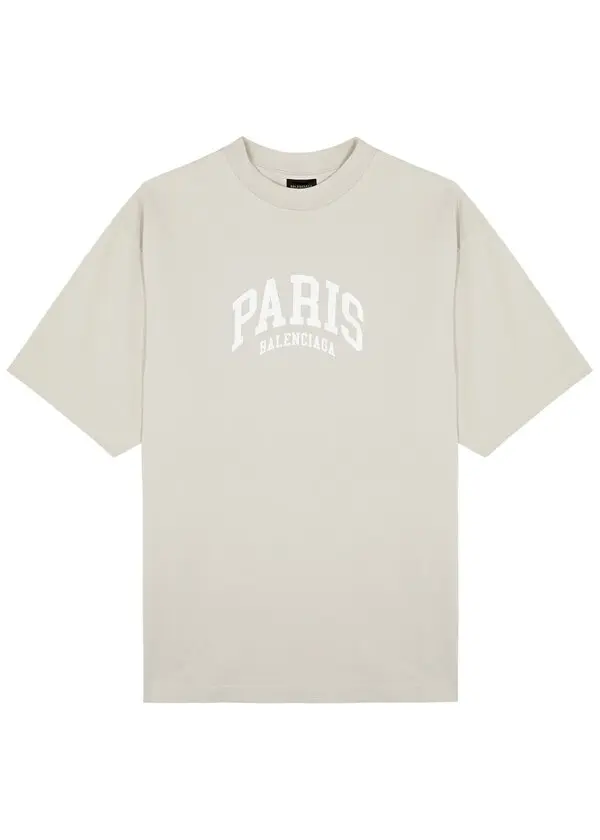 BALENCIAGA PARIS ロゴ Tシャツ ベージュ Balenciaga Cities Paris Logo Cotton T-Shirt In Beige - 50% Off