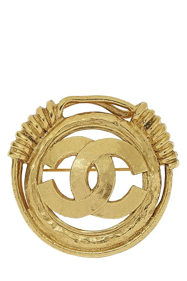 Chanel Vintage 'cc' Spring Border Pin - Gold