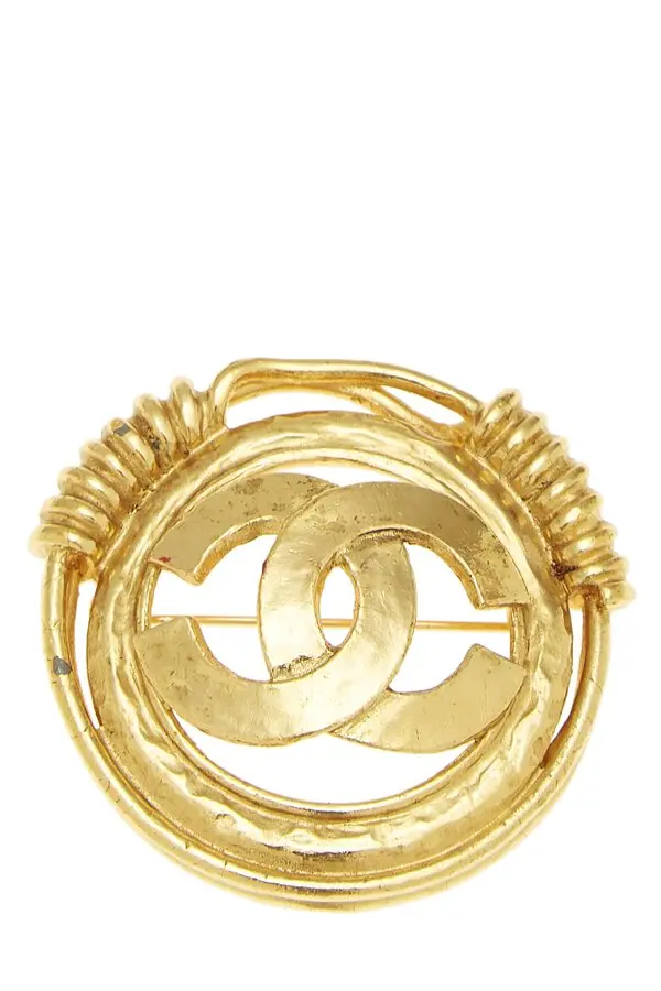 Chanel Vintage 'cc' Spring Border Pin - Gold