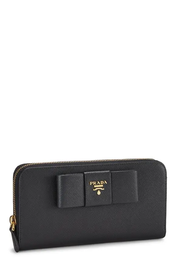 Prada Saffiano Bow Zip Around Wallet