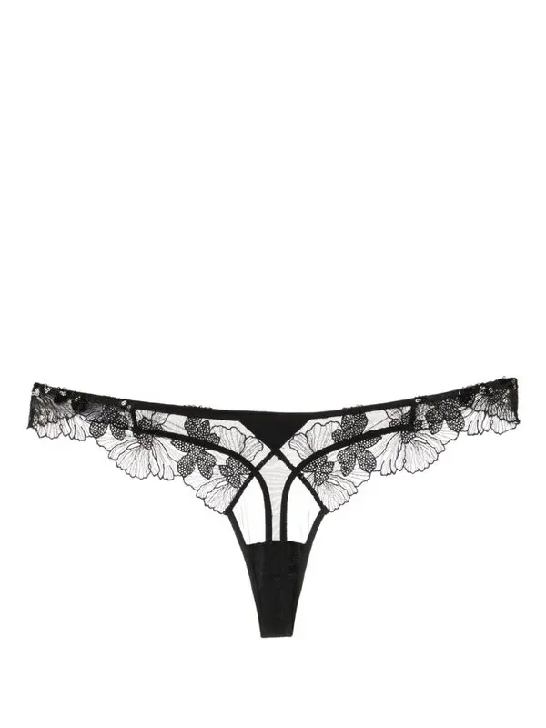 FLEUR DU MAL Sequin Violet Floral-lace Thong