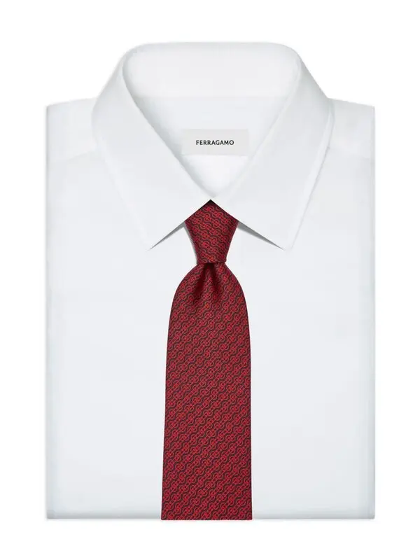 FERRAGAMO Gancini Print Silk Tie - Blue