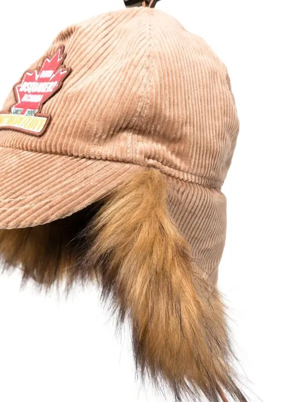 Dsquared2 Logo-Patch Faux-Fur Lining Corduroy Cap In Brown - 40