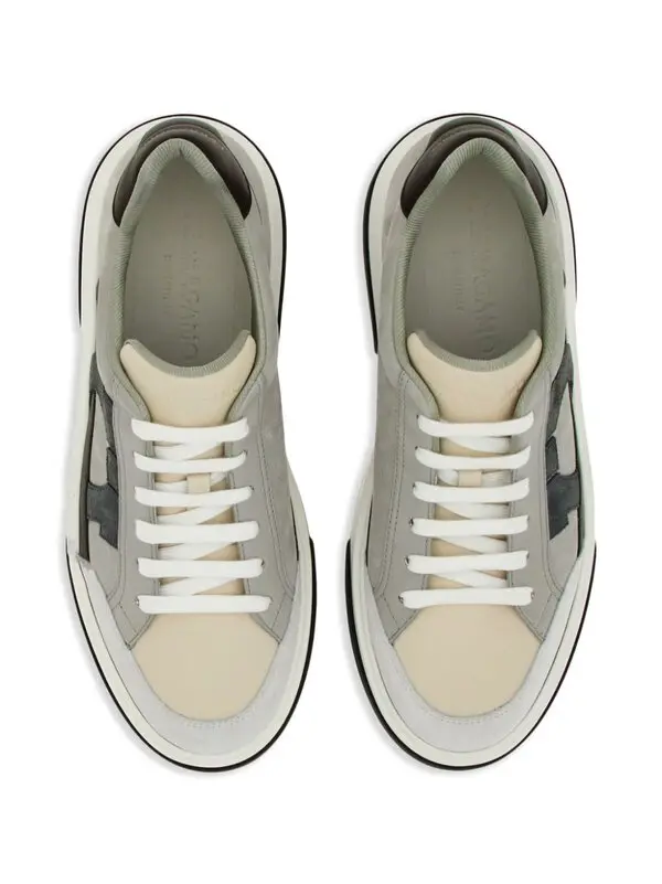 FERRAGAMO Gancini-embroidered Leather Sneakers - Grey
