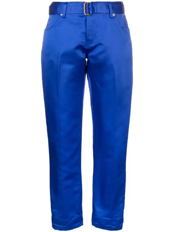 TOM FORD Cropped Silk Satin Trousers - Blue