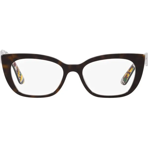 Dolce & Gabbana 49mm Cat Eye Optical Glasses - Havana On White Barrow