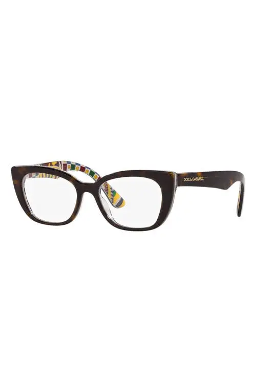 Dolce & Gabbana 49mm Cat Eye Optical Glasses - Havana On White Barrow