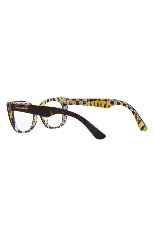 Dolce & Gabbana 49mm Cat Eye Optical Glasses - Havana On White Barrow