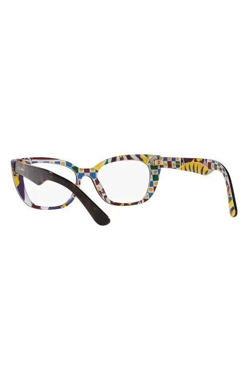 Dolce & Gabbana 49mm Cat Eye Optical Glasses - Havana On White Barrow