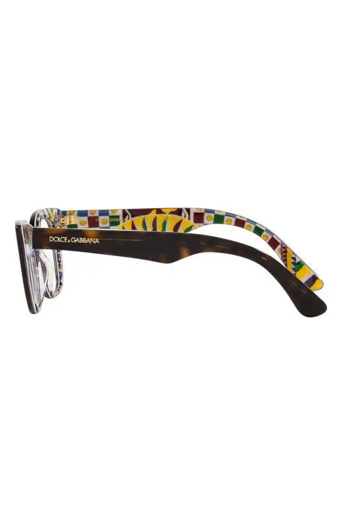Dolce & Gabbana 49mm Cat Eye Optical Glasses - Havana On White Barrow