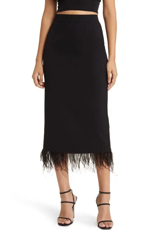 WAYF Kismet Feather Trim Midi Skirt