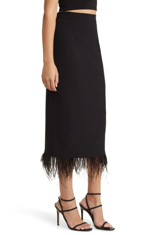 WAYF Kismet Feather Trim Midi Skirt