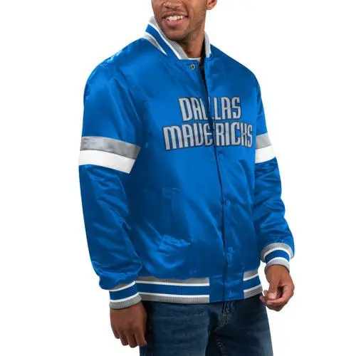 STARTER Dallas Mavericks Satin Varsity Jacket - Blue