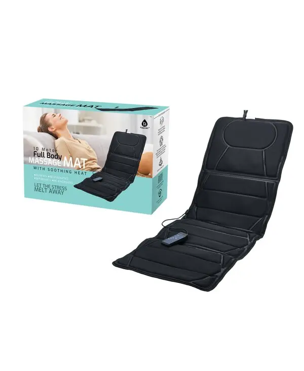 PURSONIC Ultimate Luxury Massage Mat With 10 Powerful Motors And Soothing Heat For Full-body Relaxation And Back Relief - Black