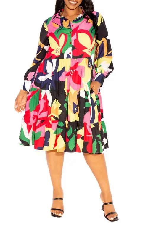 BUXOM COUTURE Floral Shirtdress - Black Multi
