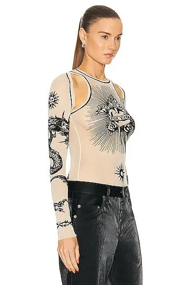 JEAN PAUL GAULTIER Printed Safe Sex Tattoo Long Sleeve Shawl