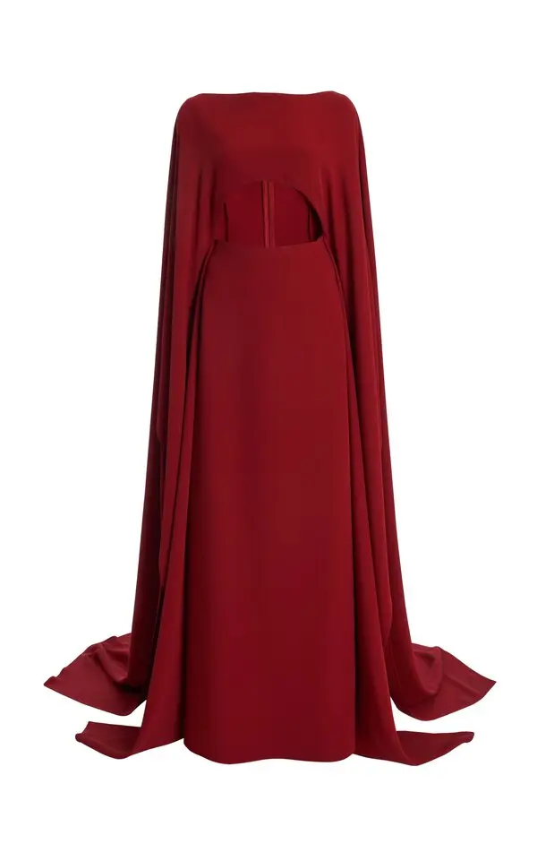 valentino silk cape dress Cape-effect silk crepe de chine gown - green