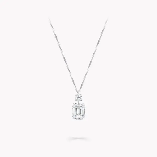 Graff Classic Emerald Cut Diamond Pendant - Platinum And White Gold