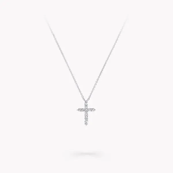 Graff Round Diamond Cross Petite Pendant - White Gold