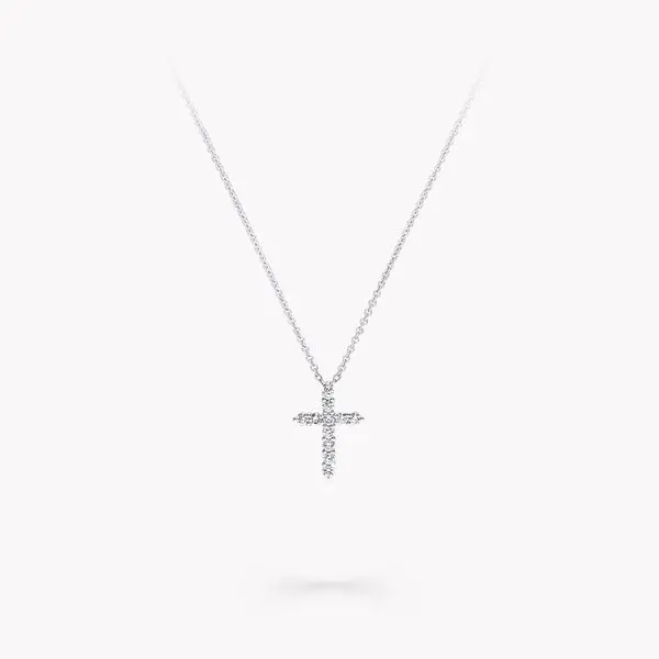 Graff Round Diamond Cross Petite Pendant - White Gold