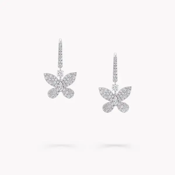 Graff Pavé Butterfly Mini Diamond Drop Earrings - White Gold