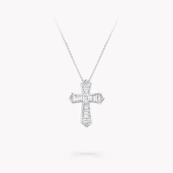 Graff Baguette Cut Diamond Cross Pendant - Platinum And White Gold