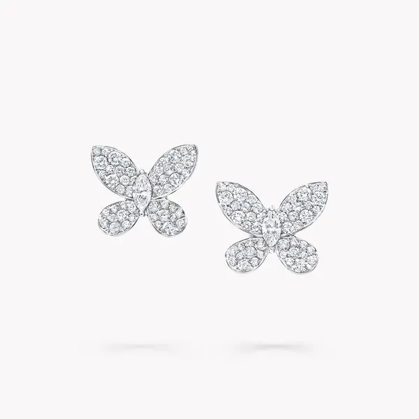 Graff Pavé Butterfly Diamond Stud Earrings - White Gold