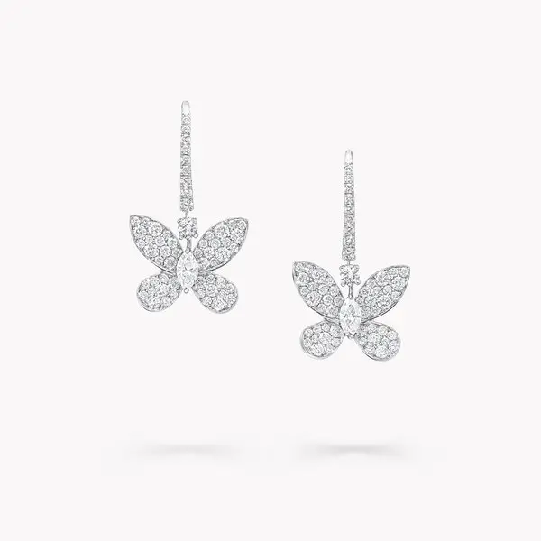 Graff Pavé Butterfly Diamond Drop Earrings - White Gold