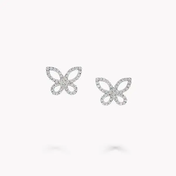 Graff Mini Butterfly Silhouette Diamond Stud Earrings - White Gold