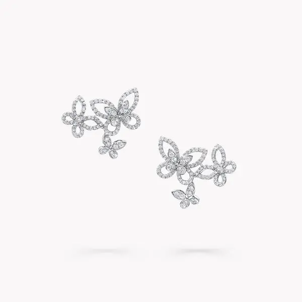 Graff Triple Butterfly Silhouette Diamond Earrings - White Gold
