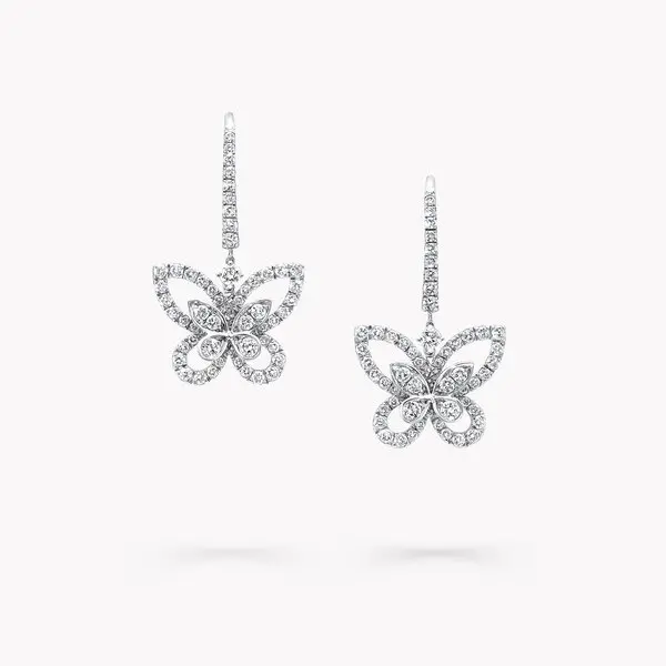Graff Butterfly Silhouette Diamond Drop Earrings - White Gold