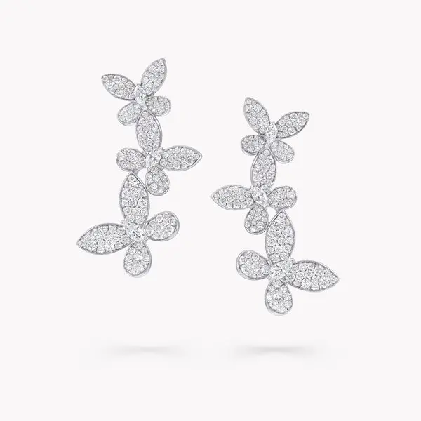 Graff Triple Pavé Butterfly Diamond Drop Earrings - White Gold