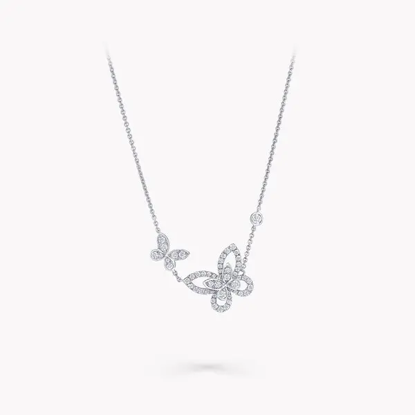 Graff Double Butterfly Silhouette Diamond Pendant - White Gold