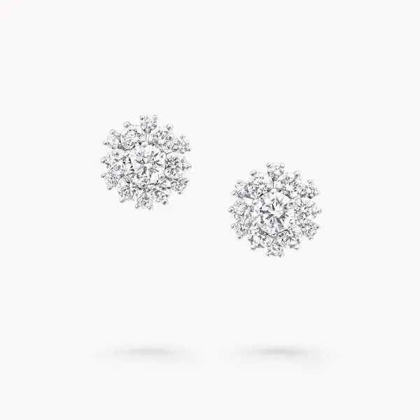 Graff Classic Round Diamond Cluster Stud Earrings - White Gold