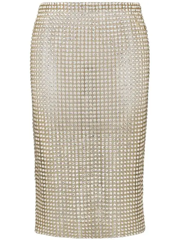 Dolce & Gabbana Rhinestone Mesh Midi Skirt - Gold