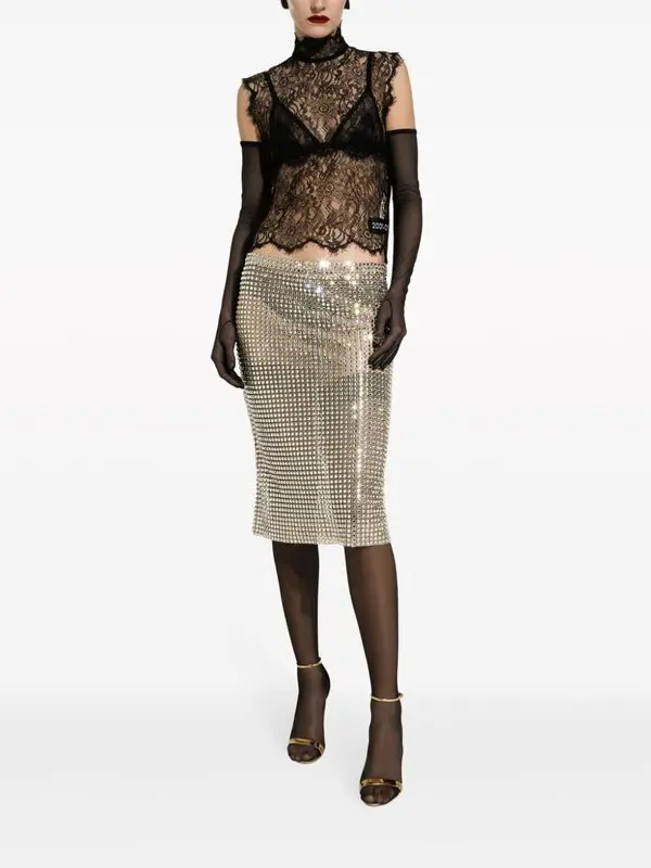 Dolce & Gabbana Rhinestone Mesh Midi Skirt