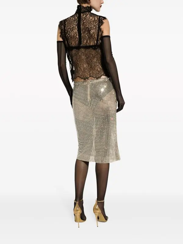 Dolce & Gabbana Rhinestone Mesh Midi Skirt