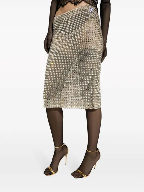 Dolce & Gabbana Rhinestone Mesh Midi Skirt