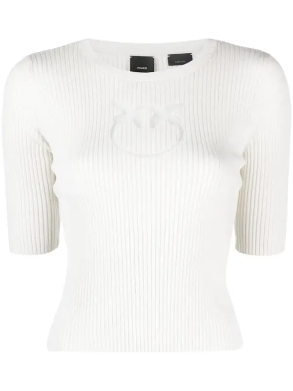 Pinko Logo Intarsia-knit Wool Top - White