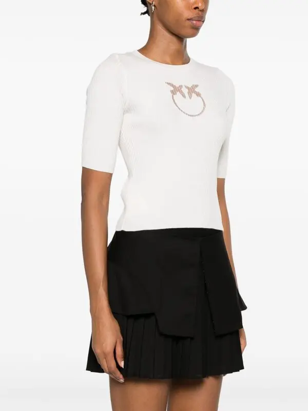 Pinko Logo Intarsia-knit Wool Top - White