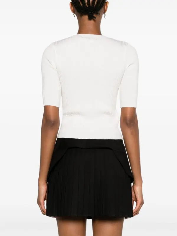 Pinko Logo Intarsia-knit Wool Top - White