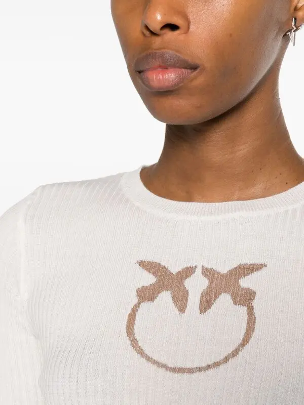 Pinko Logo Intarsia-knit Wool Top - White
