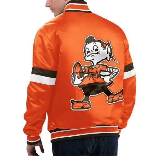 STARTER Cleveland Browns Gridiron Classics Home Game Satin Full-snap Varsity Jacket