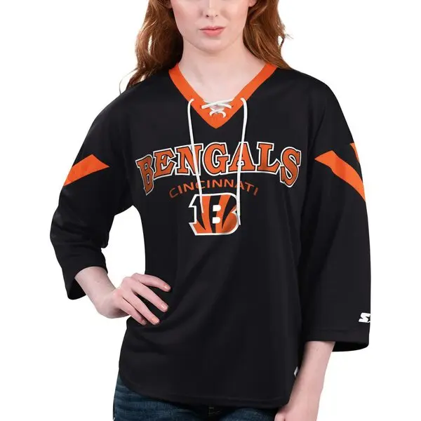 STARTER Cincinnati Bengals Rally Lace-up 3/4 Sleeve T-shirt