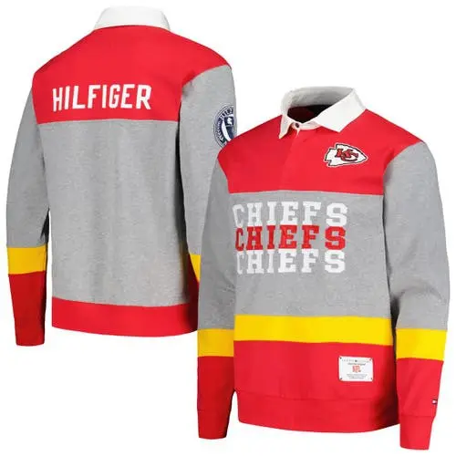Tommy Hilfiger Kansas City Chiefs Connor Oversized Rugby Long Sleeve Polo - Red