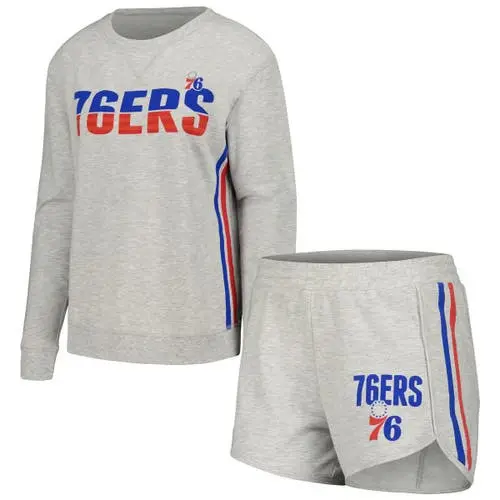 CONCEPTS SPORT Philadelphia 76ers Cedar Long Sleeve T-shirt & Shorts Sleep Set - Gray
