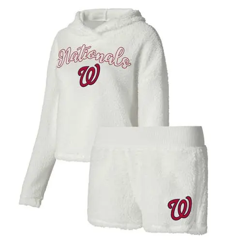 CONCEPTS SPORT Washington Nationals Fluffy Hoodie And Shorts Sleep Set - Cream