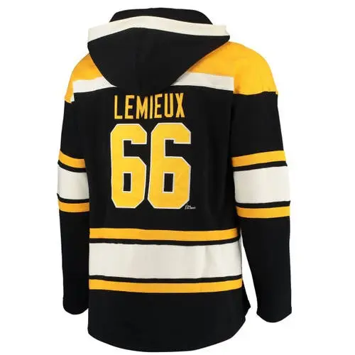 '47 47 Pittsburgh Penguins Mario Lemieux Name & Number Lacer Pullover Hoodie - Black